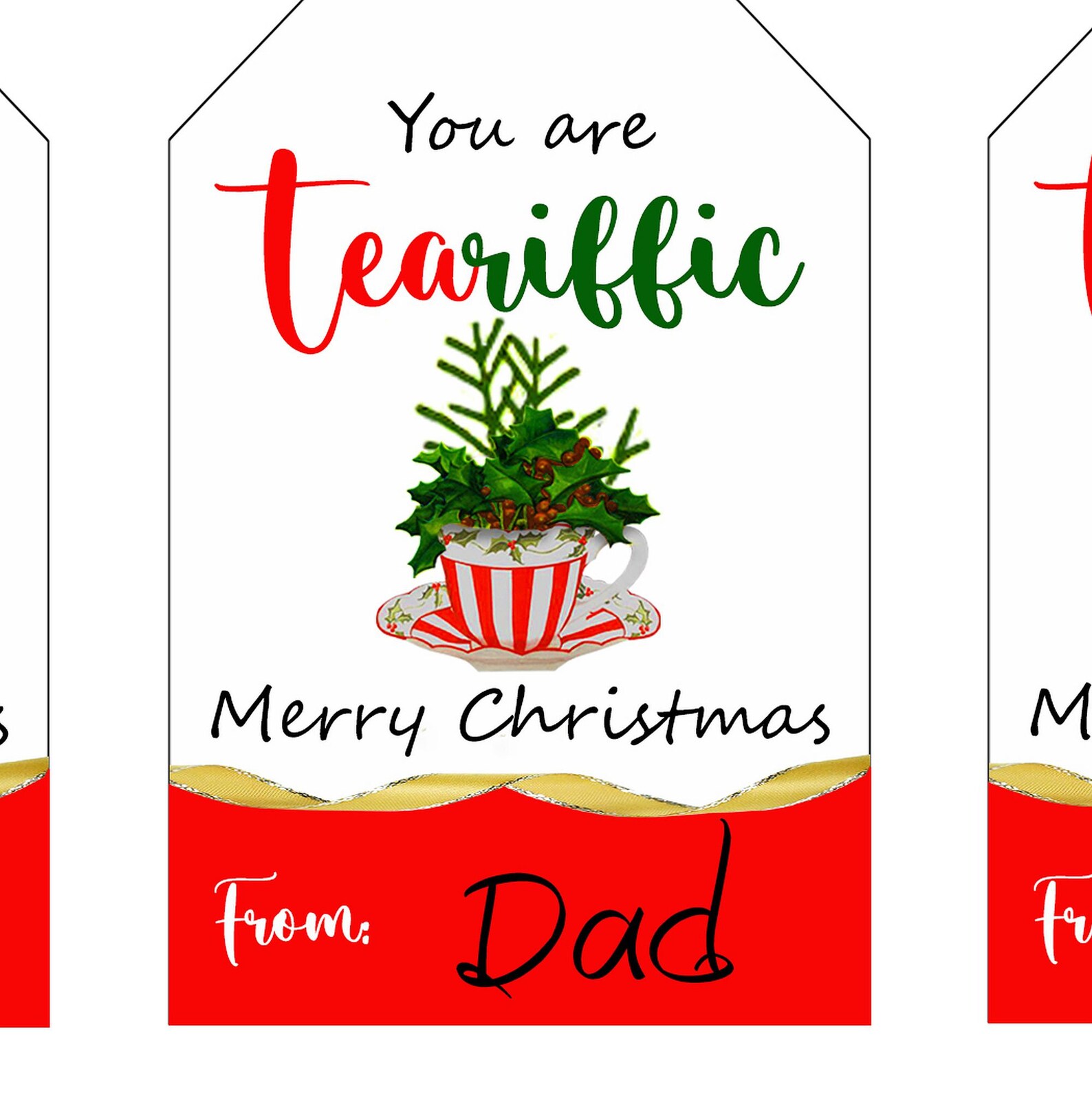 Christmas Tea-riffic Gift Tags, Tea Cup Tags, Digital Party Favor ...