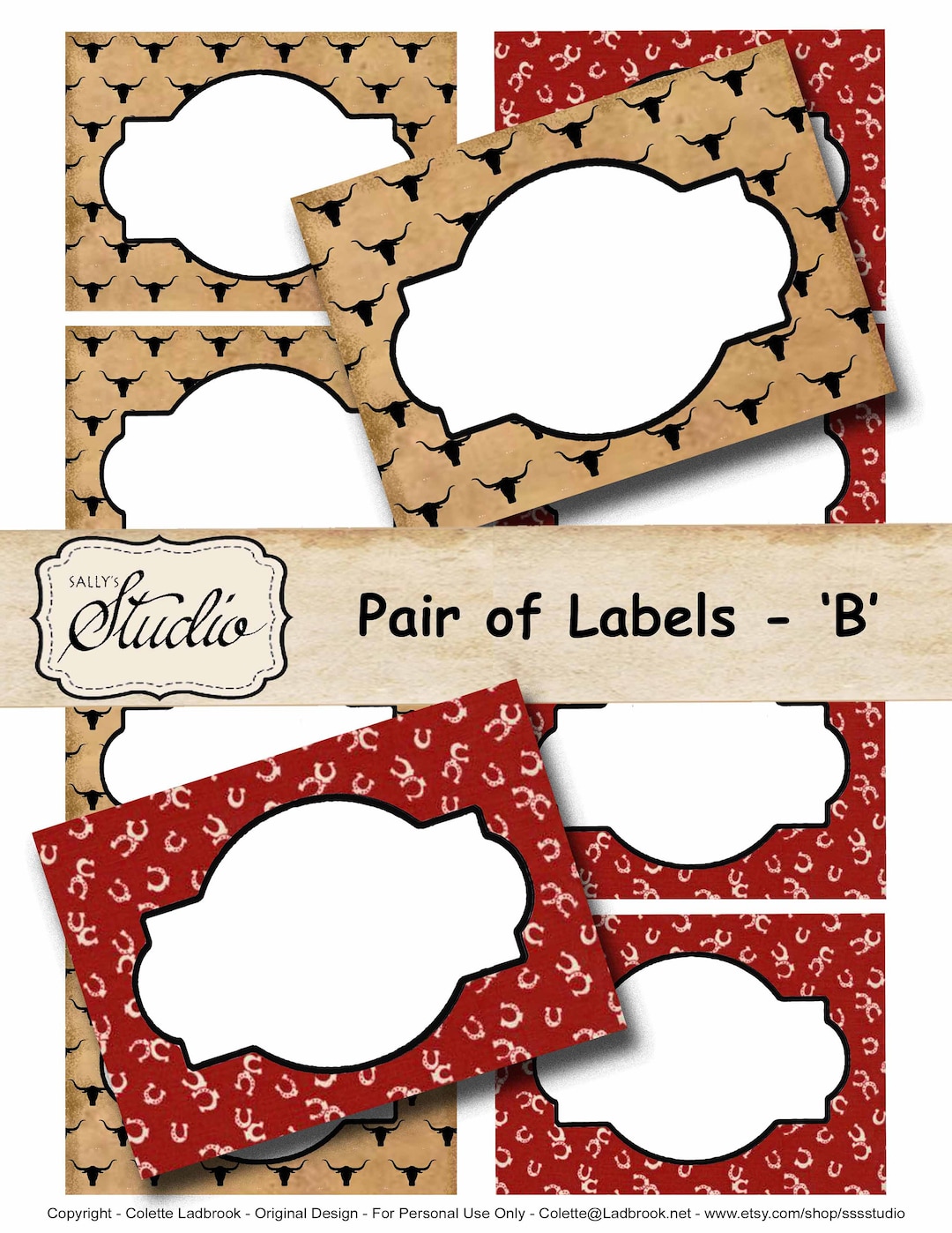 Country Western Tags Labels Digital Food Label, Red Cowboy Party Labels ...