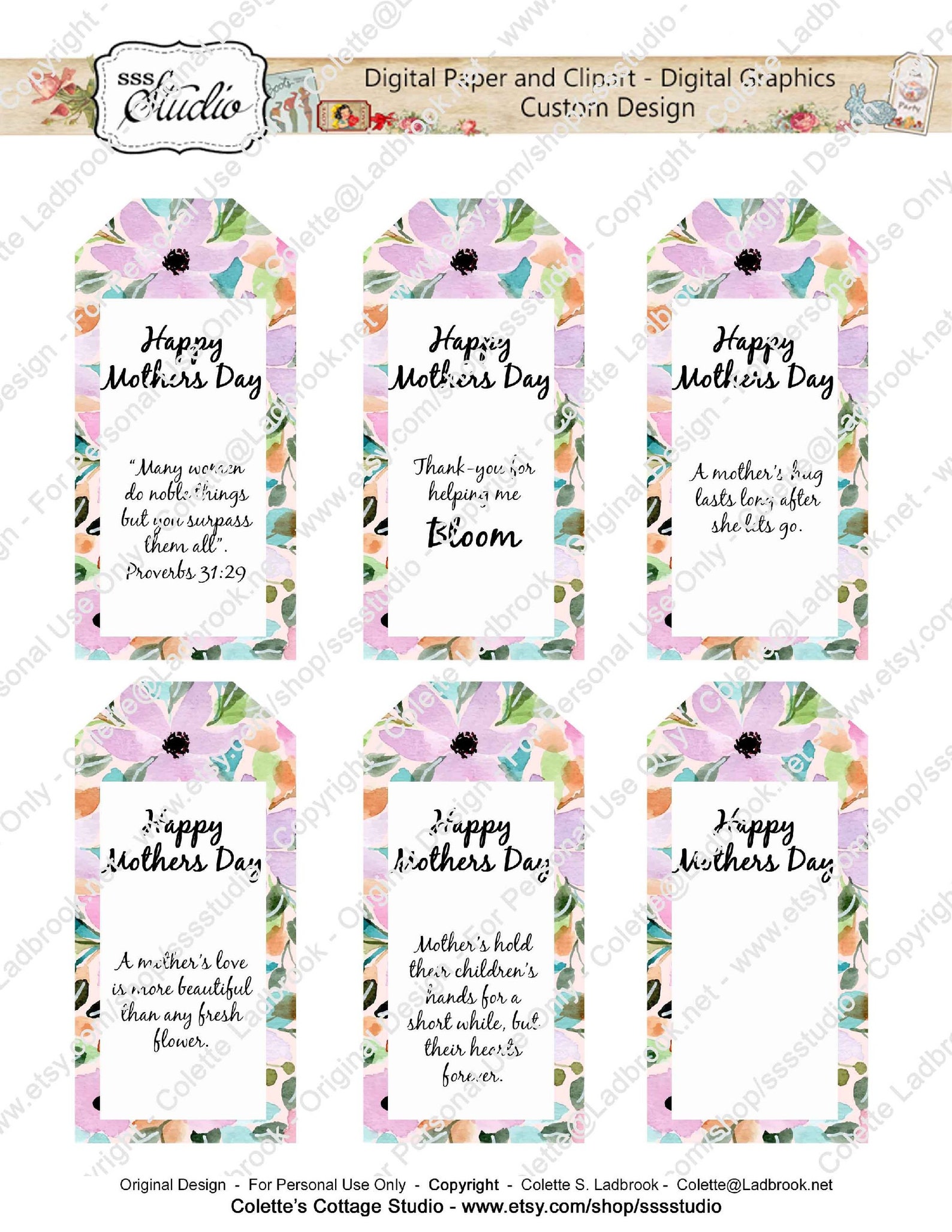 Floral Mothers Day Tags Printable Gift Tags Digital Tags - Etsy