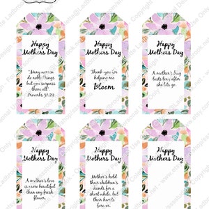 Floral Mothers Day Tags, Printable Gift Tags, Digital Tags, Instant ...