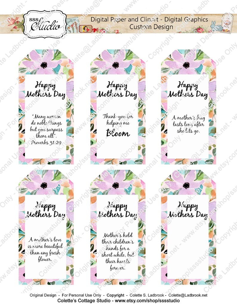 Floral Mothers Day Tags Printable Gift Tags Digital Tags - Etsy