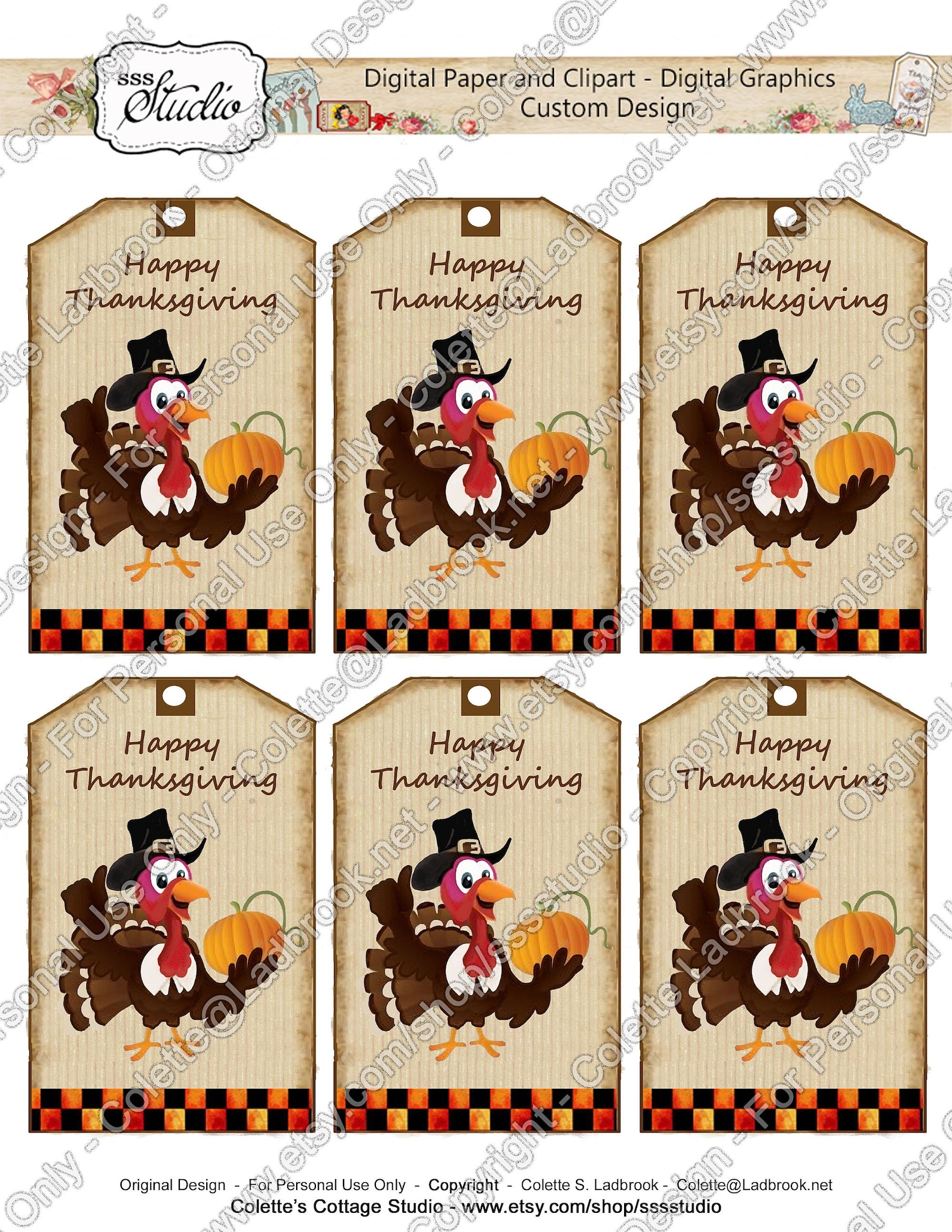 Thanksgiving Gift Tags Digital Turkey Tag Printable Tags - Etsy