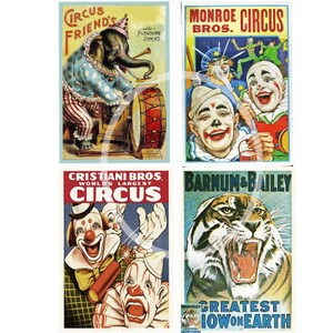 Circus Vintage Posters, Printable Clown Party Decoration Cards, Vintage ...