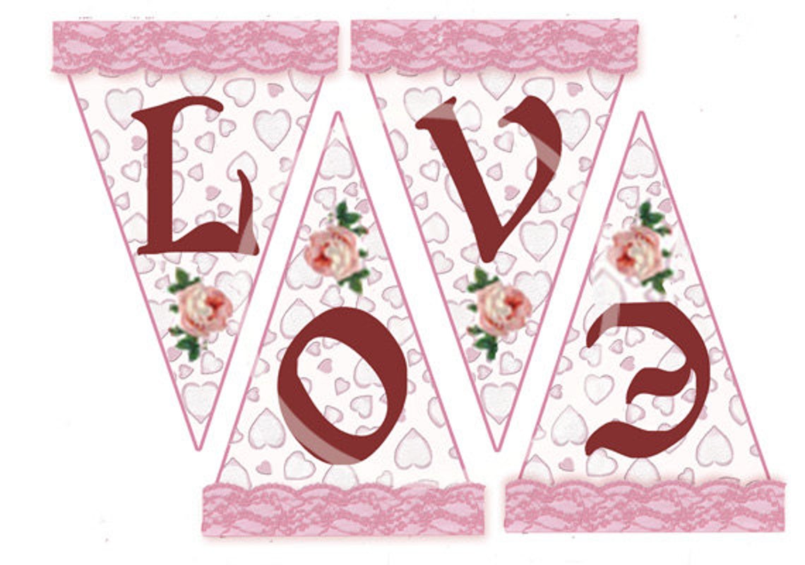 Valentine LOVE Banner Instant Download Vintage Valentine - Etsy