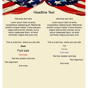 Patriotic 8x10 Editable Template, Patriotic Menu, Letterhead, List ...