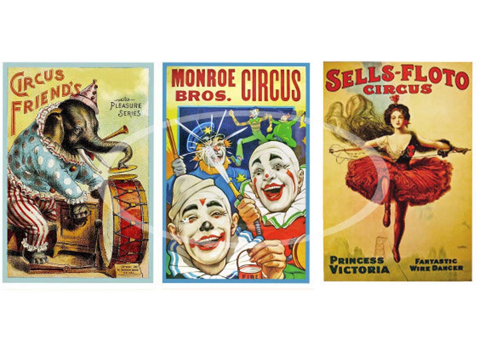 Circus Vintage Style Posters, Digital Collage, Scrapbook Supplies ...