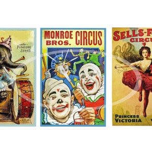 Circus Vintage Style Posters, Digital Collage, Scrapbook Supplies ...