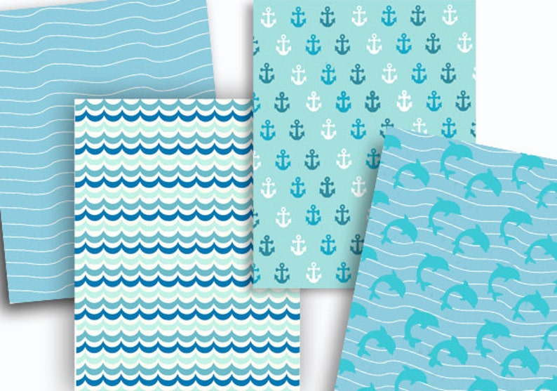 Nautical Paper Digital, Printable Scrapbook Paper, Marine Blue Paper ...