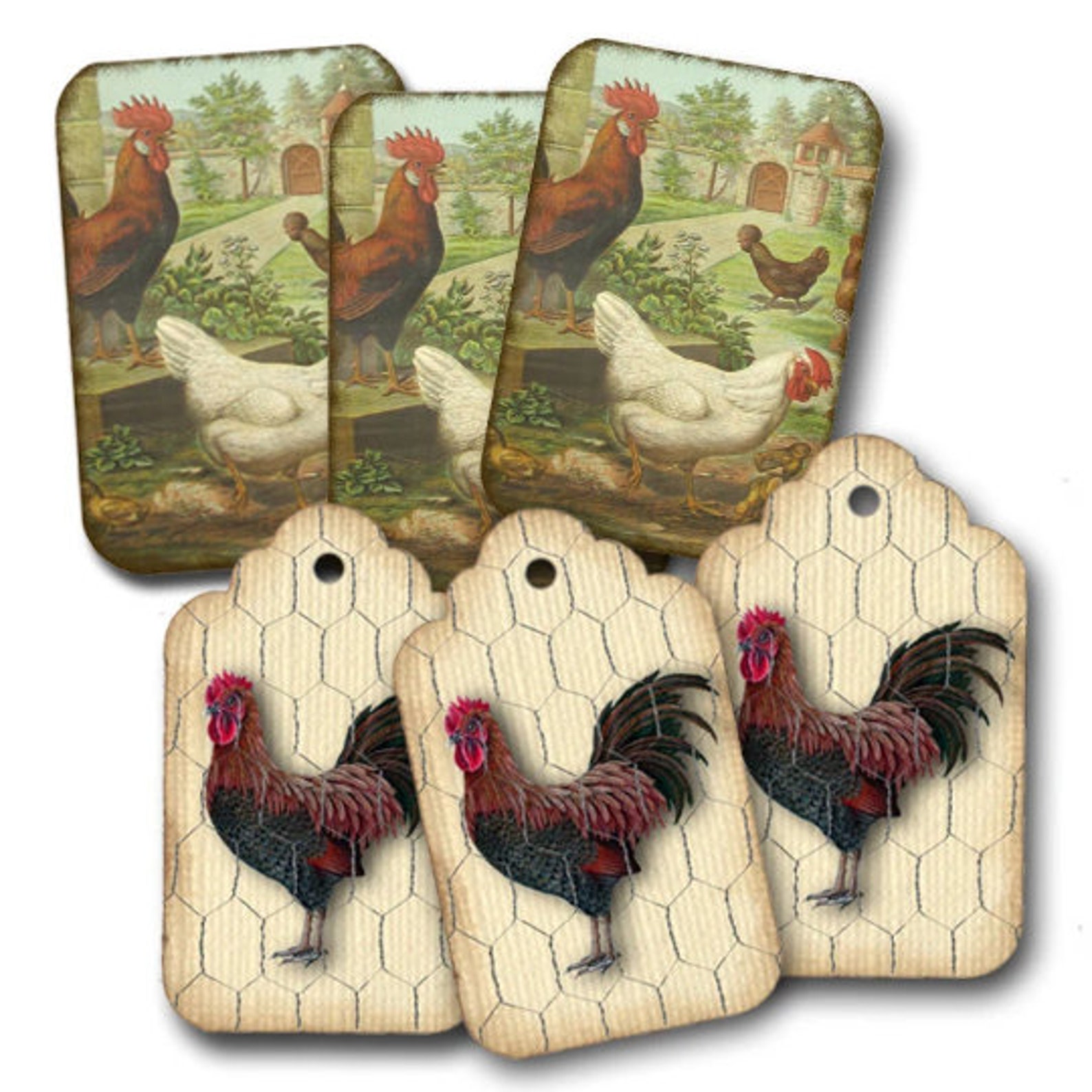 French Country Rooster Tags Printable Farm Gift Tags, Instant Download ...