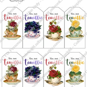 Mothers Day Tags, Tea-riffic Tags, Printable Gift Tags, Digital Tea ...