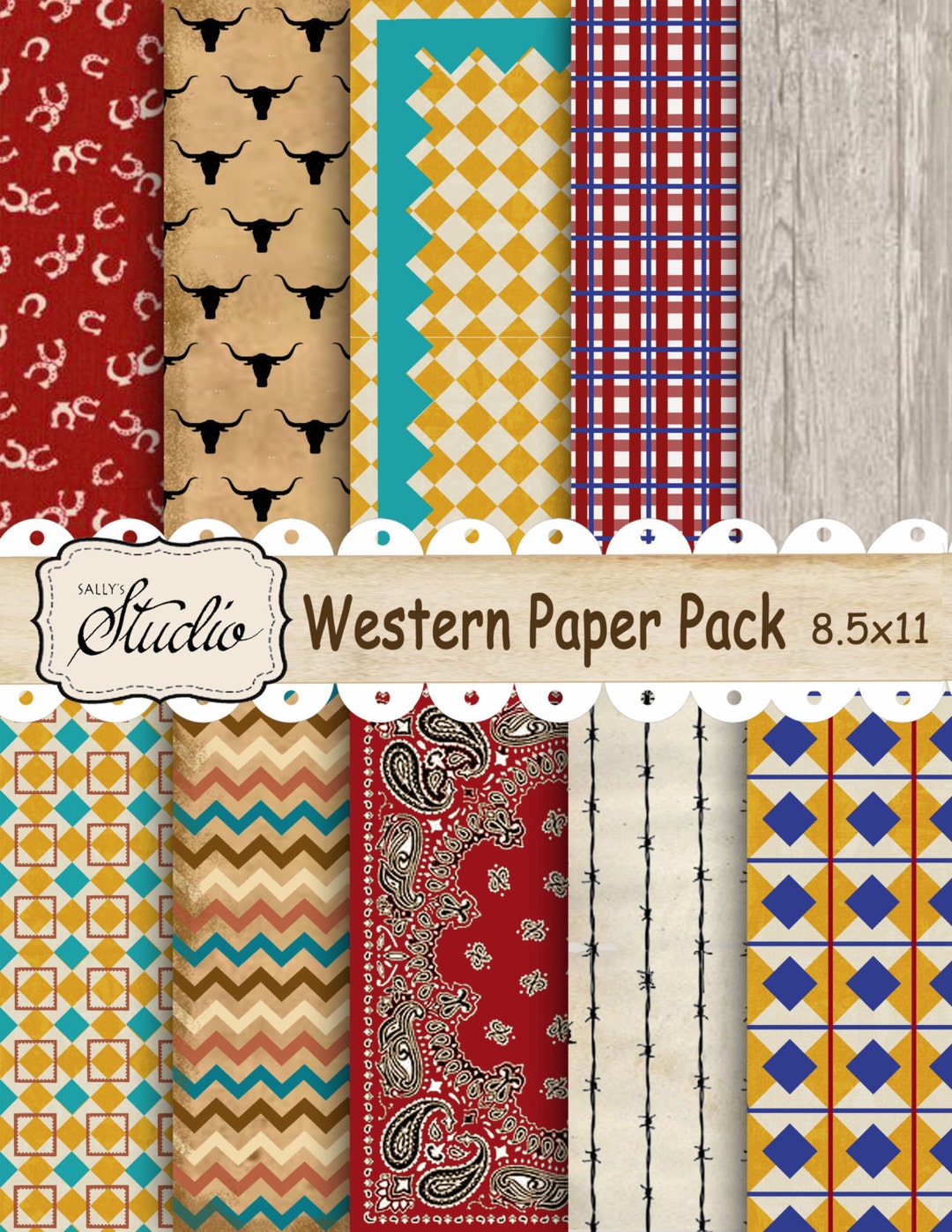Western Paper Pack, Digital Download, Custom Designed Papers Scrapbook ...