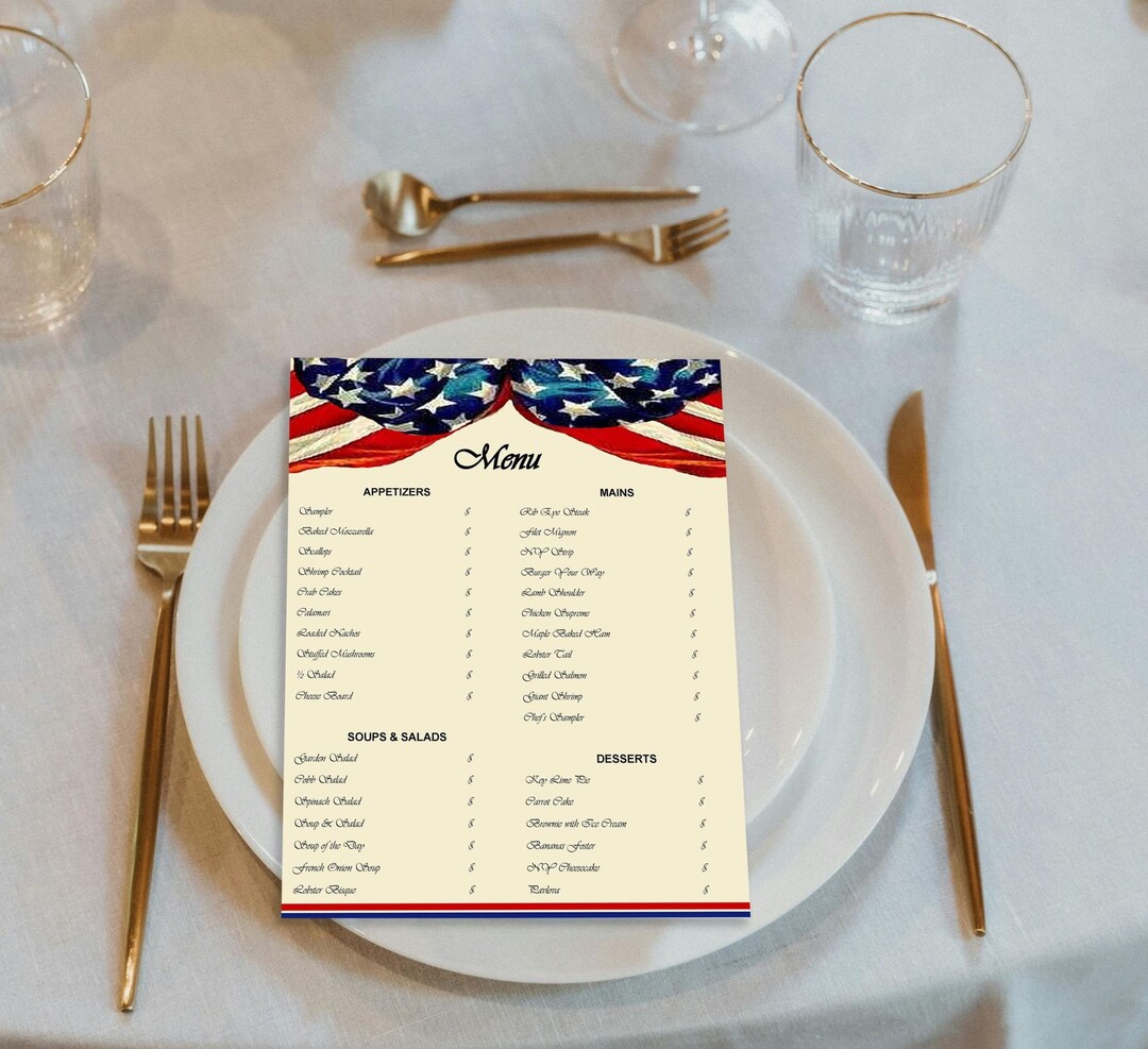Patriotic 8x10 Editable Template, Patriotic Menu, Letterhead, List ...