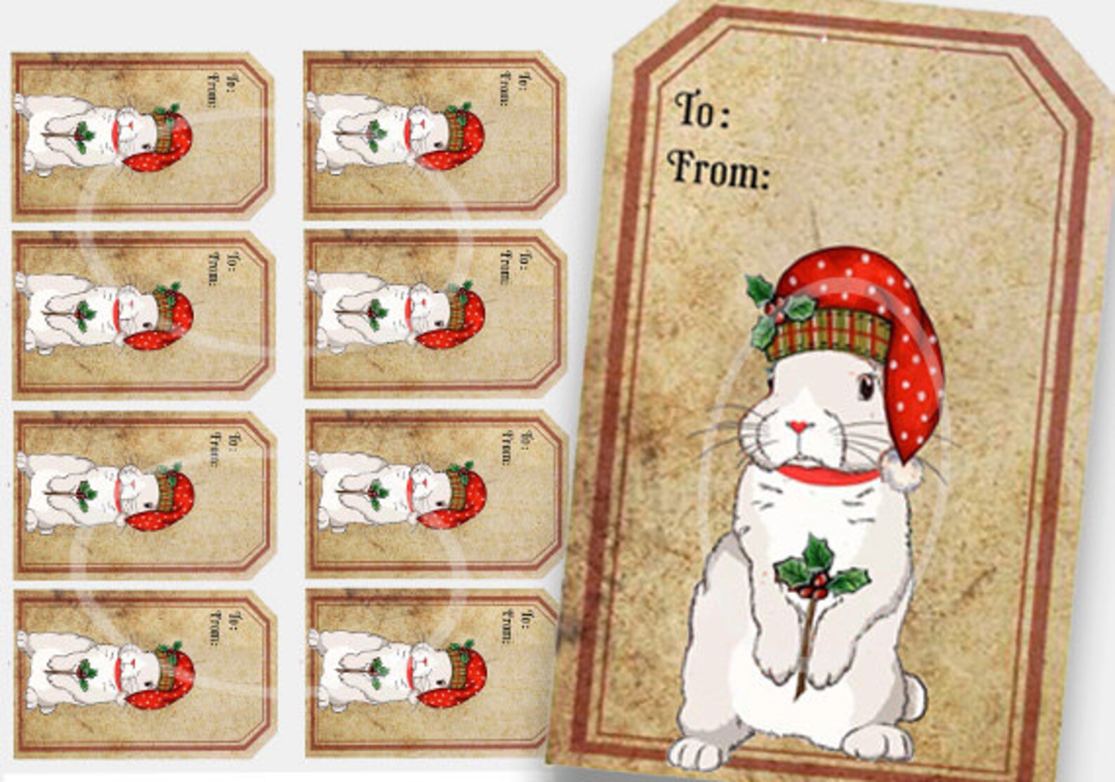 Christmas Gift Tag Bunny Gift Tag Instant Download | Etsy