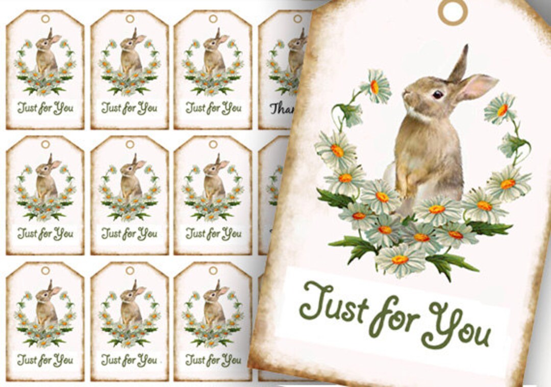 Bunny Gift Tags Rabbit Digital Just for You Tags Easter Gift Tag ...