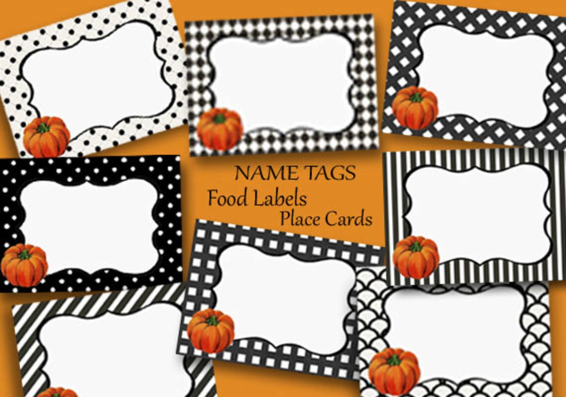 Thanksgiving Name Tags, Digital Pumpkin Labels, Fall Place Cards ...