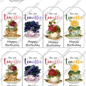 Birthday Tags, Tea-riffic Tags, Printable Birthday Gift Tags, Digital ...