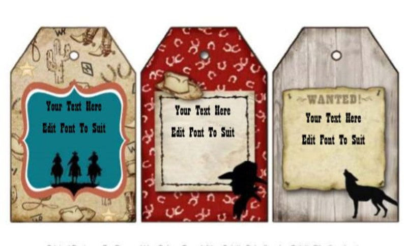 Country Western Digital Download, Cowboy Gift Tags, Editable Cards ...