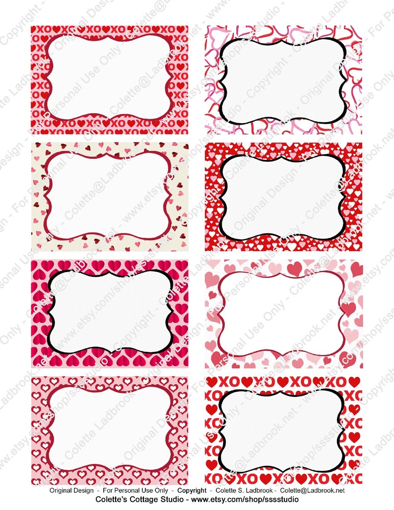 Valentine Labels Hearts Digital Labels Valentine Party Labels Printable ...