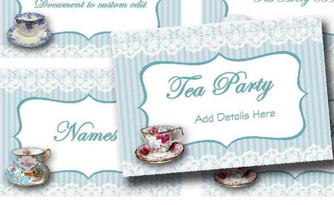 Tea Party Name Tags Digital Tent Cards, Bridal Shower Place Cards, Baby ...