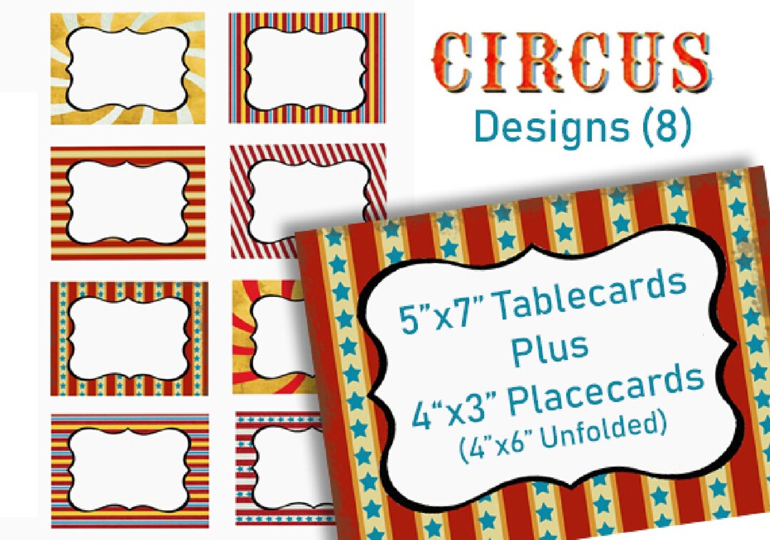 Circus Tent Cards, Printable, Editable Placecards, Carnival Signs ...