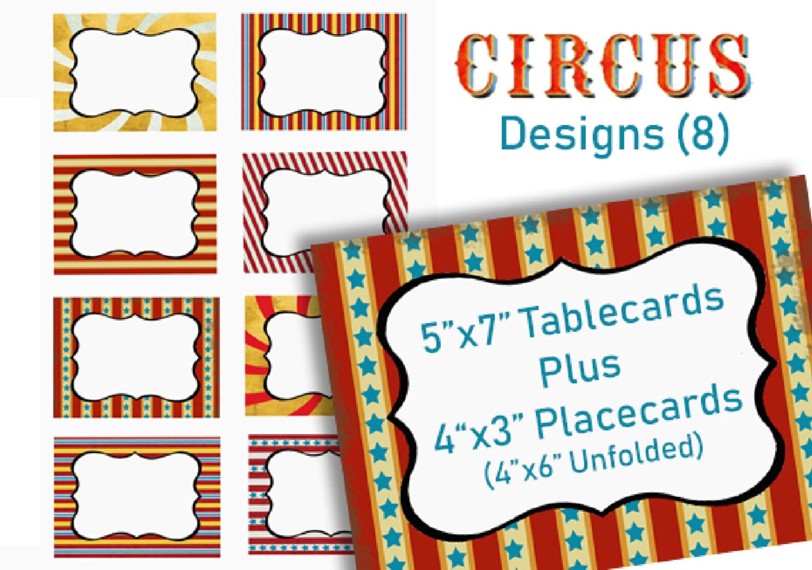 Circus Tent Cards Printable Editable Digital Placecards. - Etsy