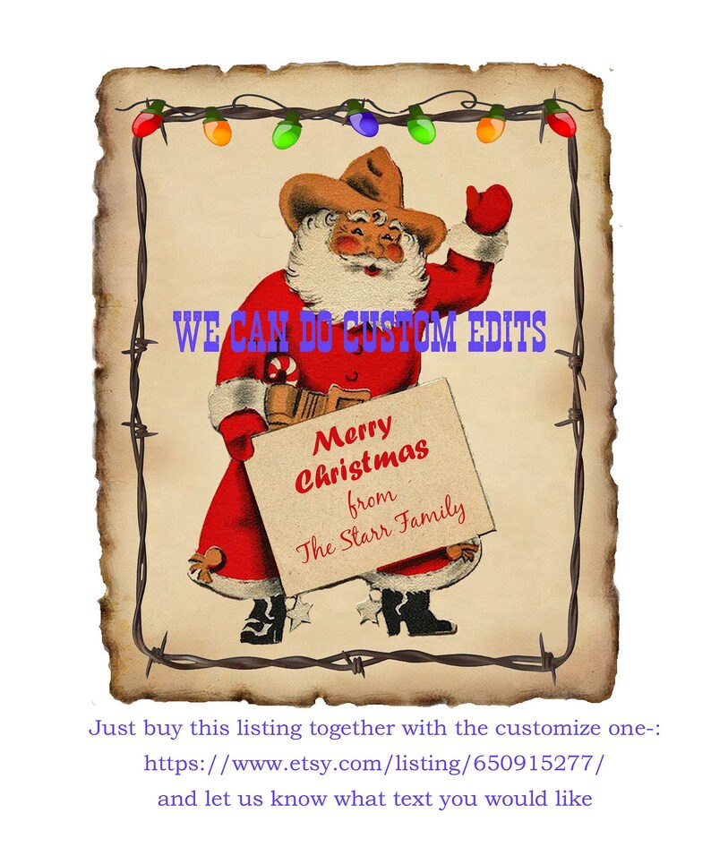 Cowboy Western Santa Gift Tags, Digital Stickers, Print Cards, Western ...