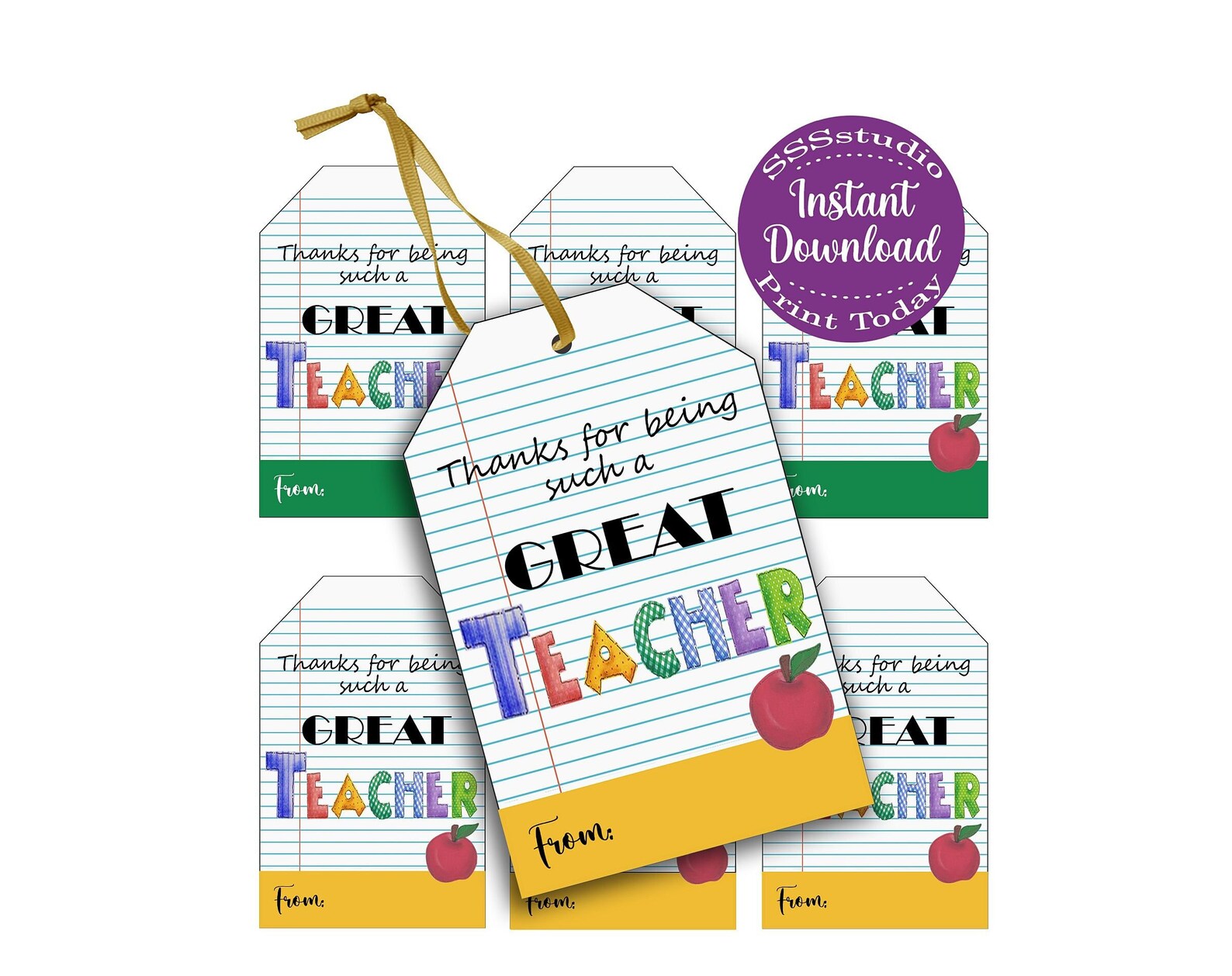 Teacher Gift Tags Teacher Thank You Tag Printable Gift Tags - Etsy