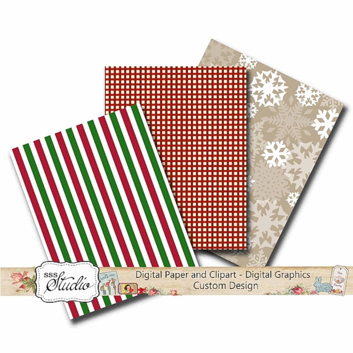 Christmas Scrapbook Paper, Red & Green Digital Paper Instant Download ...