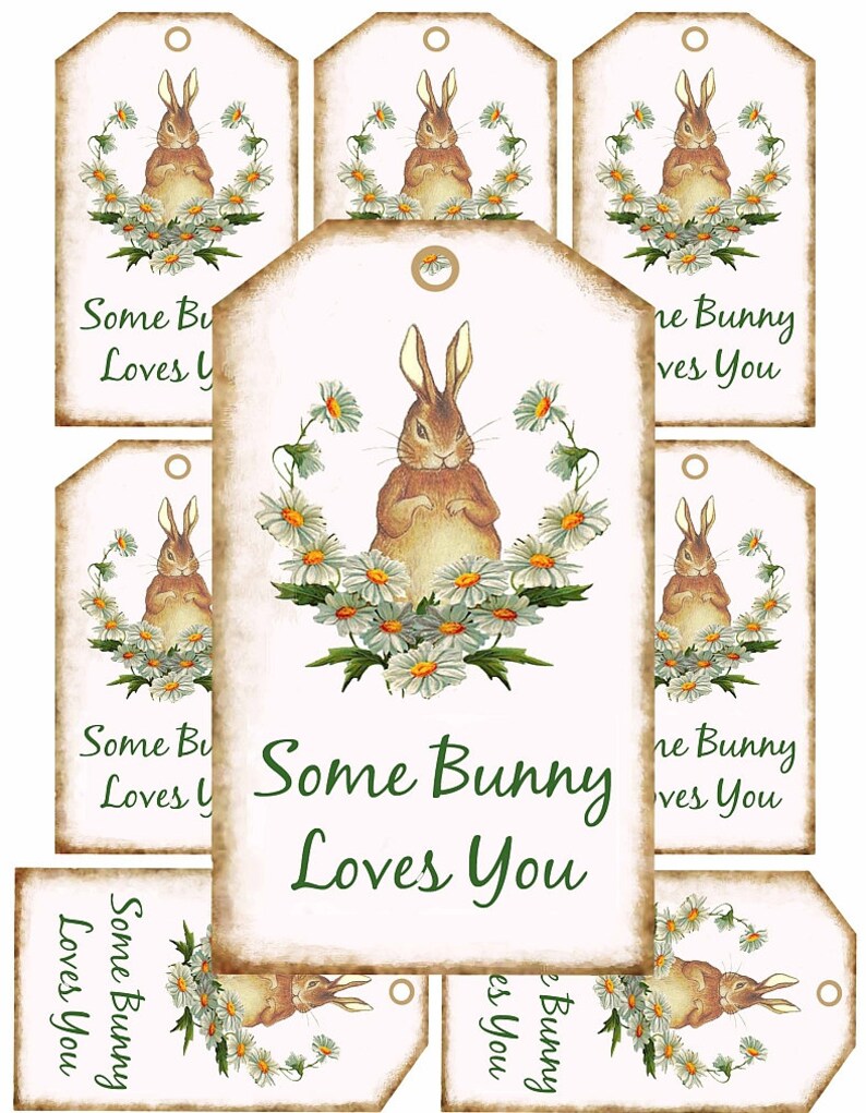 Bunny Tags Digital Some bunny loves you Tags Easter Basket | Etsy