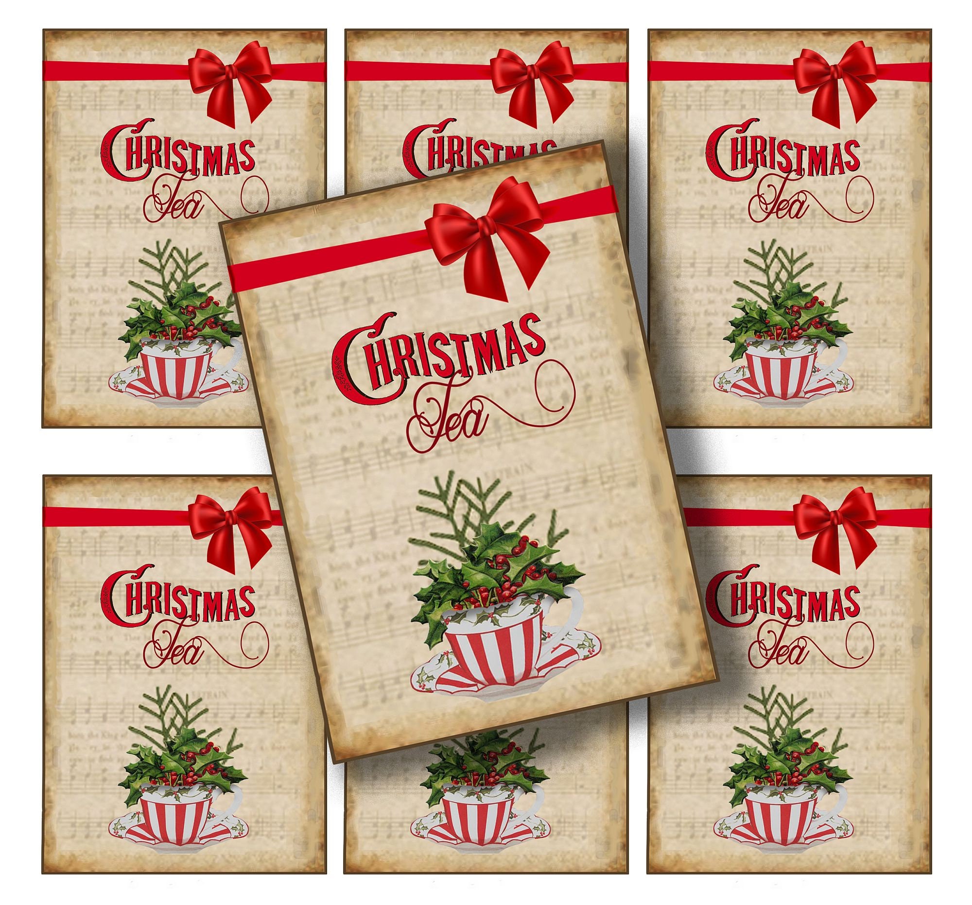 Christmas Tea Tags, Printable Gift Tags, Digital Download, Holiday Tea ...