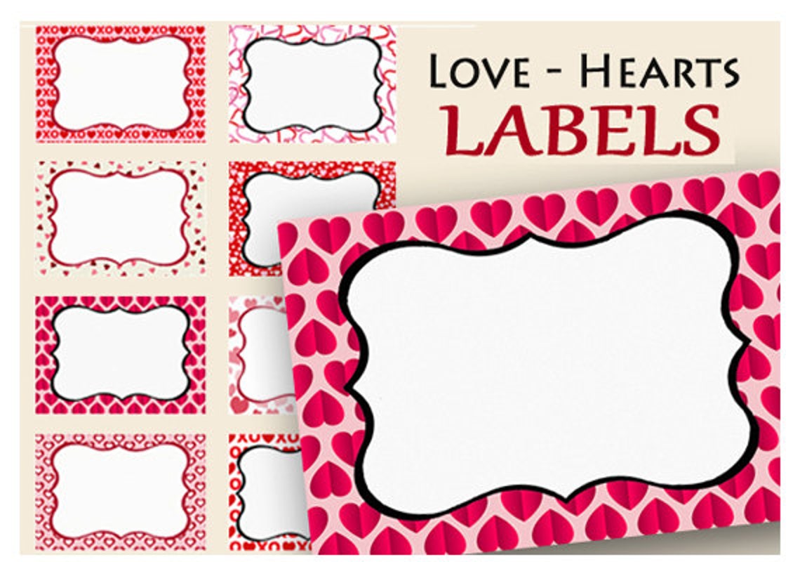 Valentine Labels Hearts Digital Labels Valentine Party Labels - Etsy