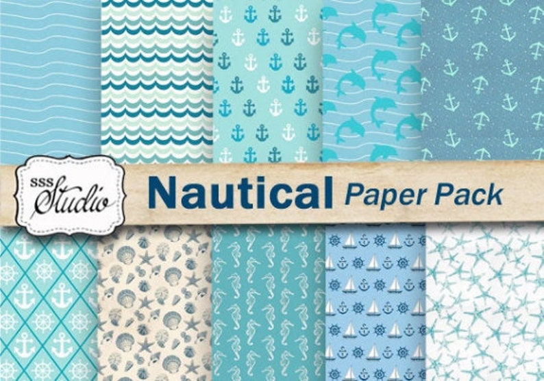Nautical Paper Digital Printable Scrapbook Paper Marine Blue - Etsy