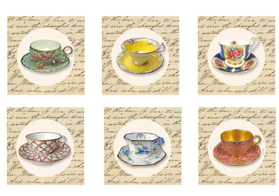 Tea Cup Tags, Printable Cupcake Toppers, Digital Tea Party Favor ...
