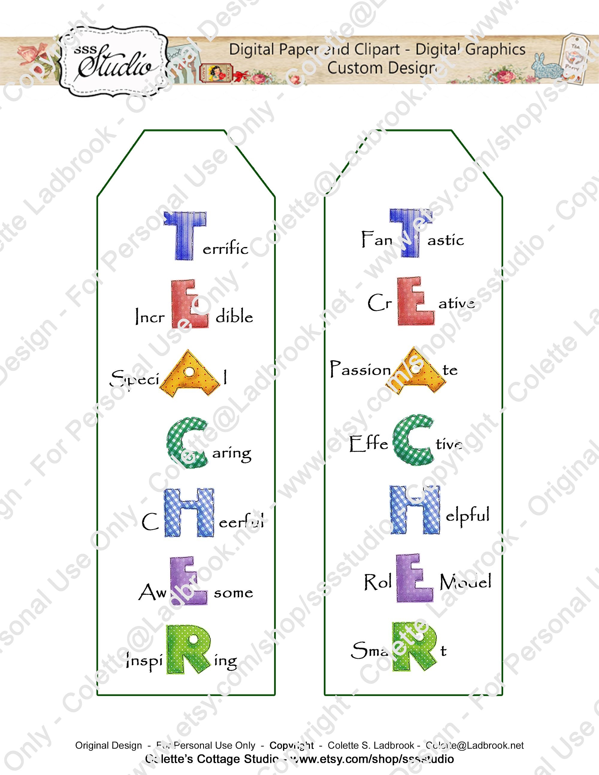 Teacher Bookmarks Teacher Appreciation Tags Printable Back - Etsy UK