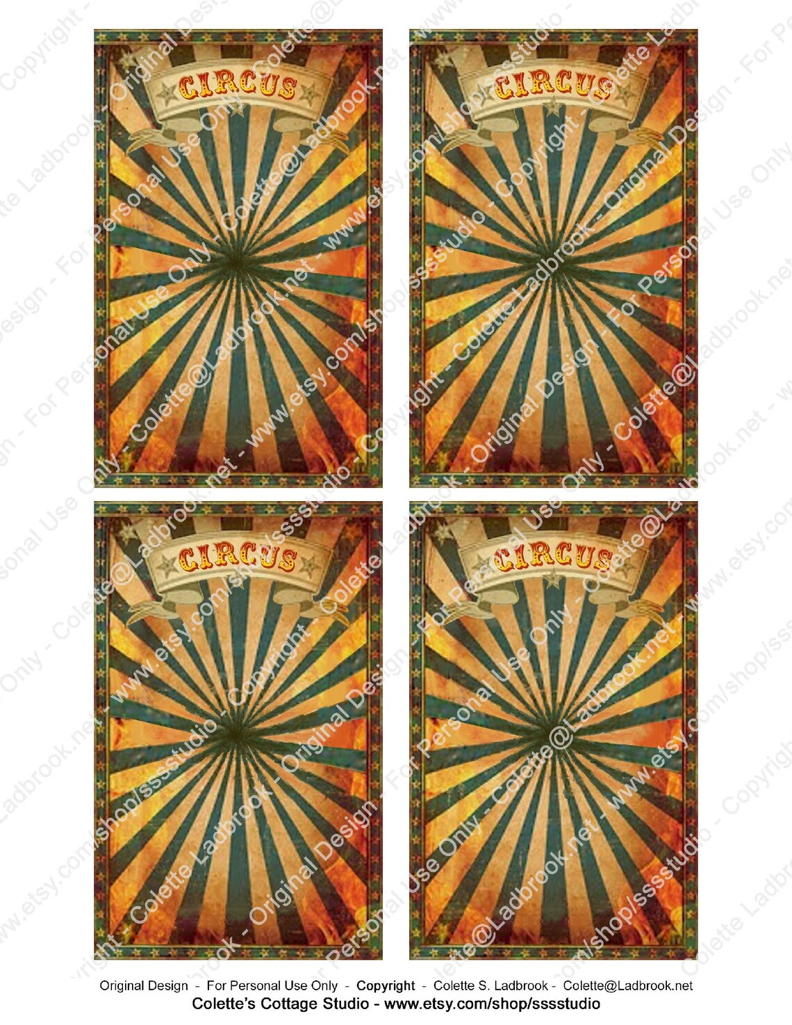 Vintage Circus Tags, Printable Gift Tags Digital Collage Sheet Fall ...