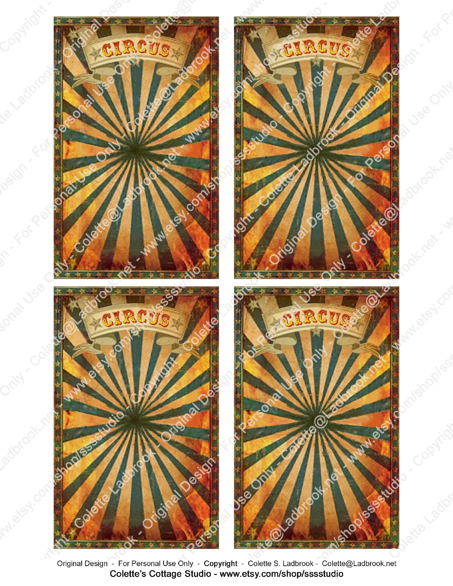 Vintage Circus Tags Printable Gift Tags Digital Collage Sheet - Etsy