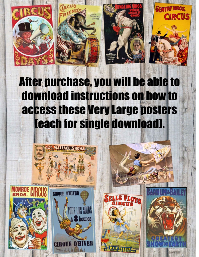 10 Very Large Vintage Circus Posters, Digital Files, Showman, Party or ...
