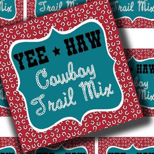 Cowboy Trail Mix Gift Tags, Country, Yee Haw Favor Tags, Instant ...