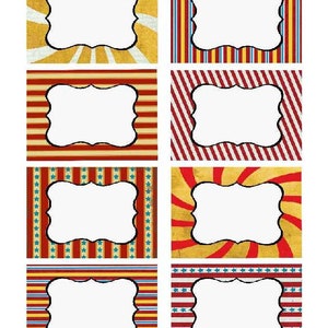 Circus Labels, Digital Food Labels, Carnival Party Labels, Printable ...
