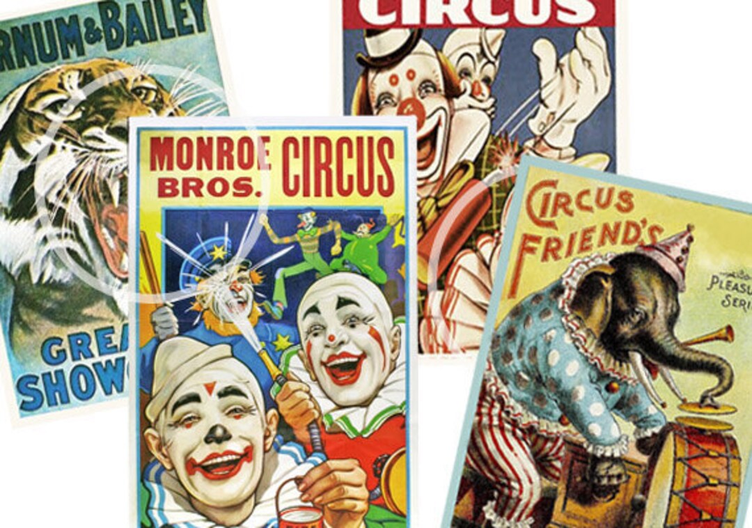 Circus Vintage Posters, Printable Clown Party Decoration Cards, Vintage ...