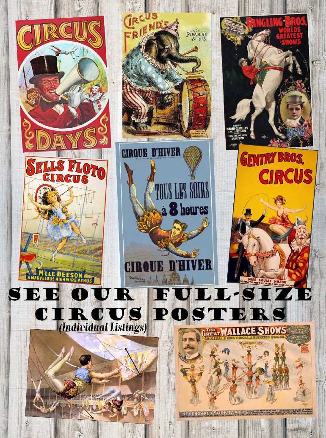 Circus Vintage Posters, Printable Clown Party Decoration Cards, Vintage ...
