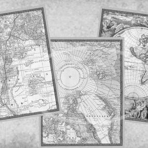 Antique Maps Digital Paper, Greyscale Vintage Maps Digital Download ...
