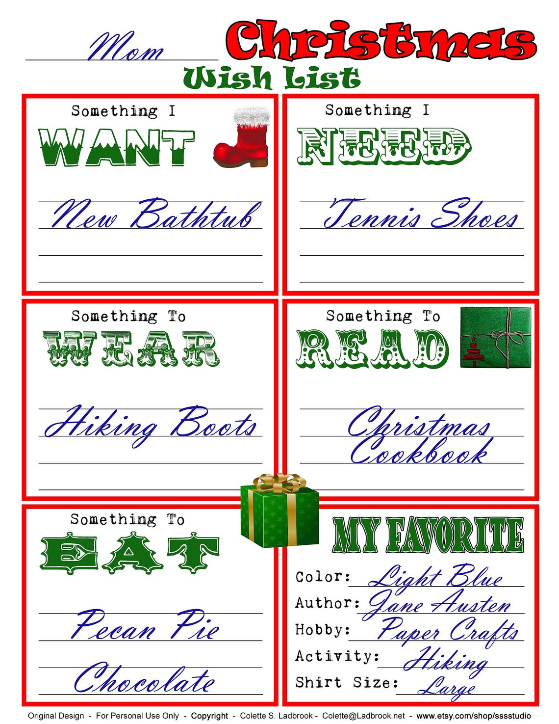 Christmas Wish List Printable Download Gift Ideas for - Etsy