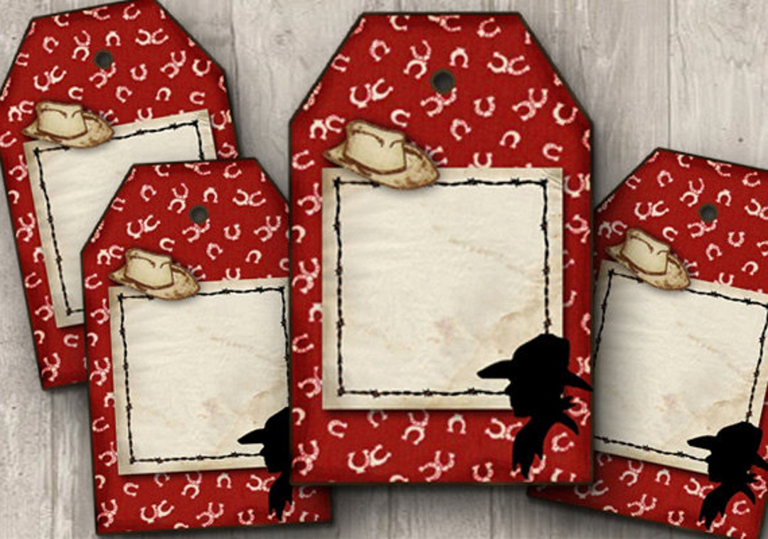 Western Digital Tags, Cowboy Hat, Printable Country Gift Tags, Editable ...
