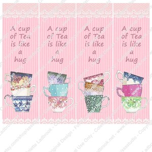 Pink Tea Cup Bookmarks Digitaltea Party Favors, Tea Party Gift, Mothers ...