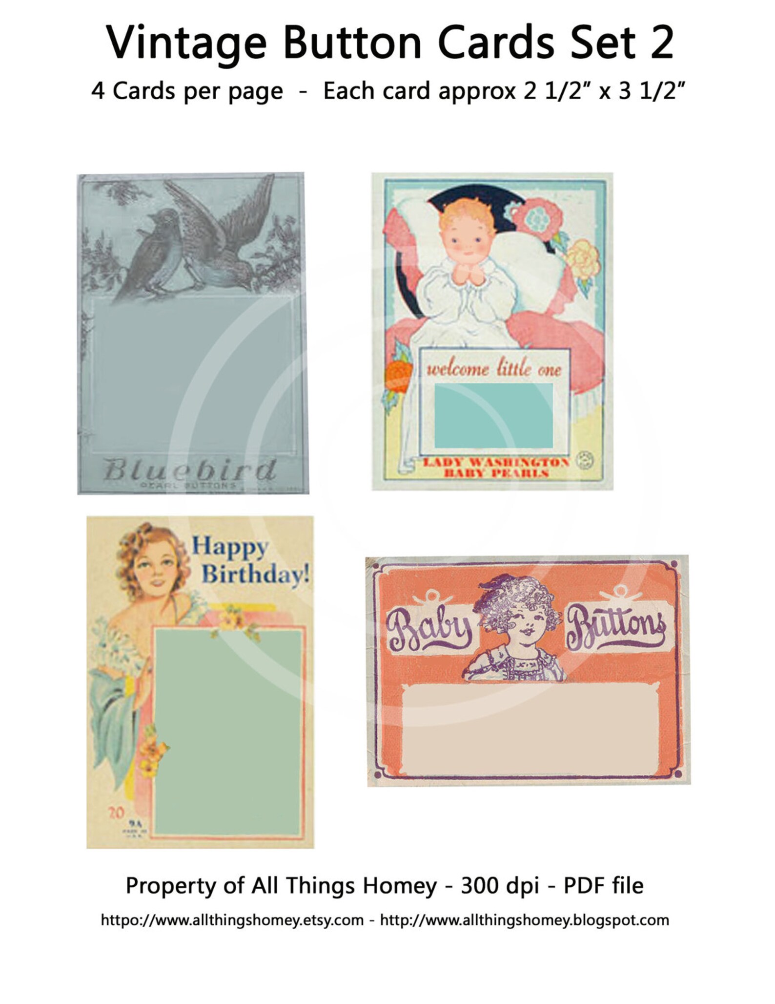 Vintage Button Cards Digital Download Printable Tags Gift - Etsy