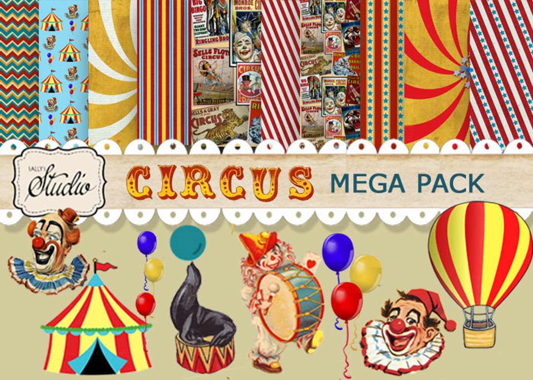 Circus Paper Pack, Digital Scrapbook Clip-art, Instant Download ...