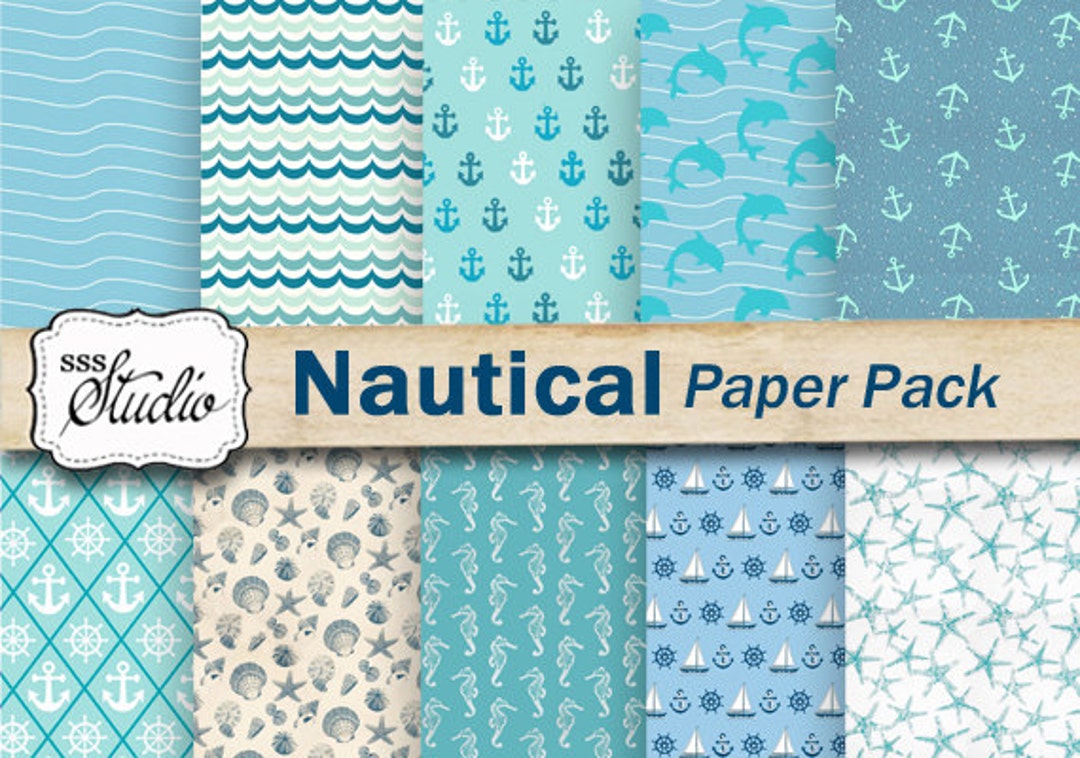 Nautical Paper Digital, Printable Scrapbook Paper, Marine Blue Paper ...
