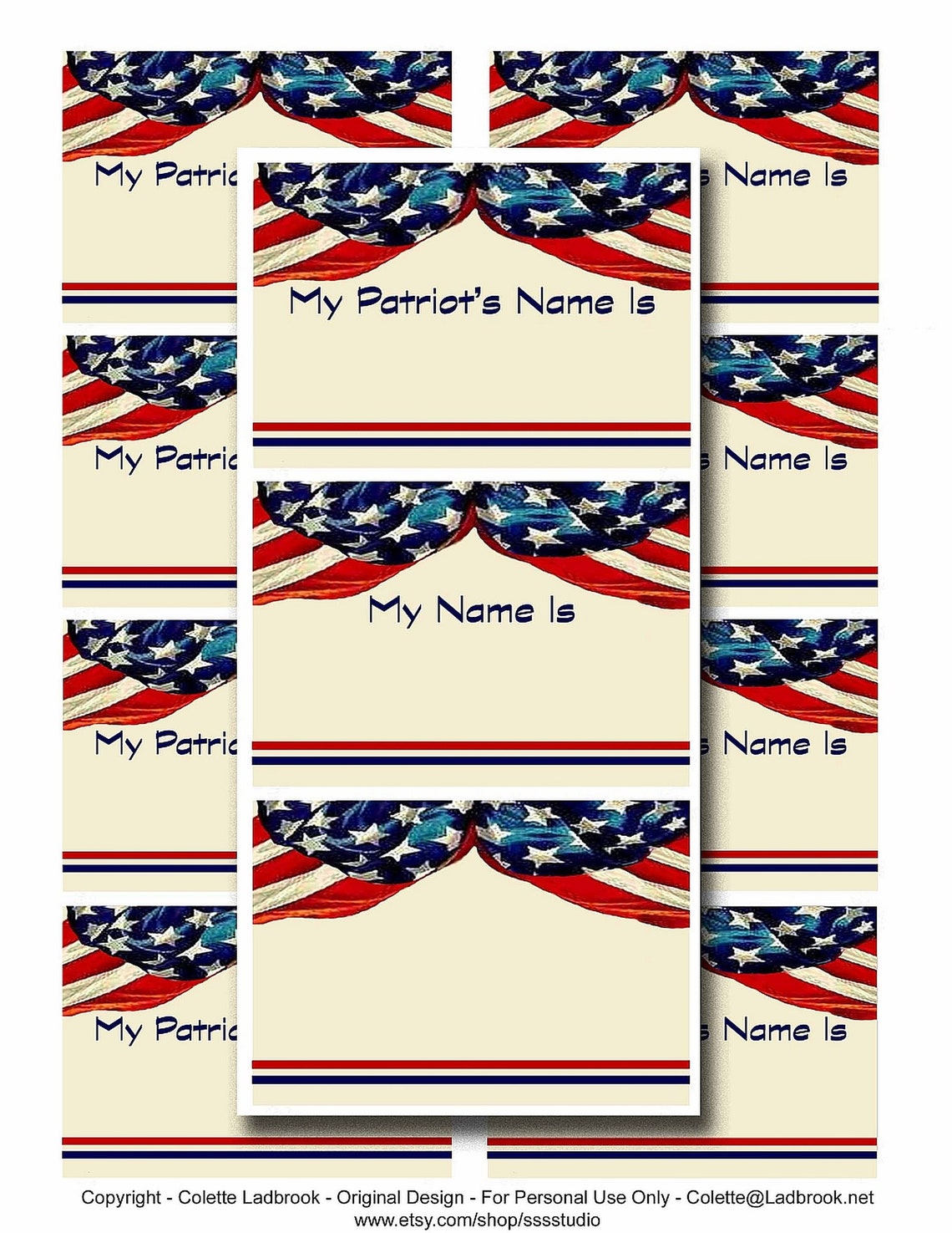 Patriotic Name Tags & Place Cards, Editable, Printable, Instant ...