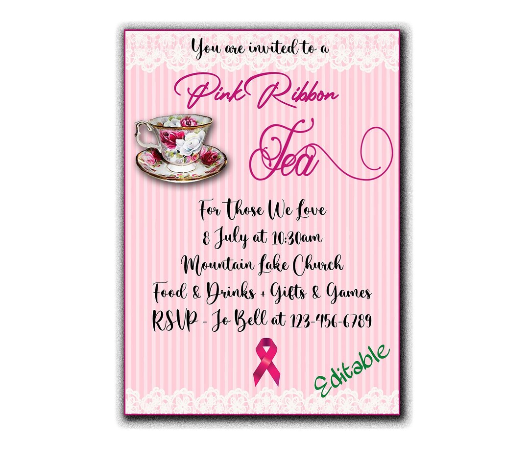 Pink Ribbon Tea Party Invitation - Etsy